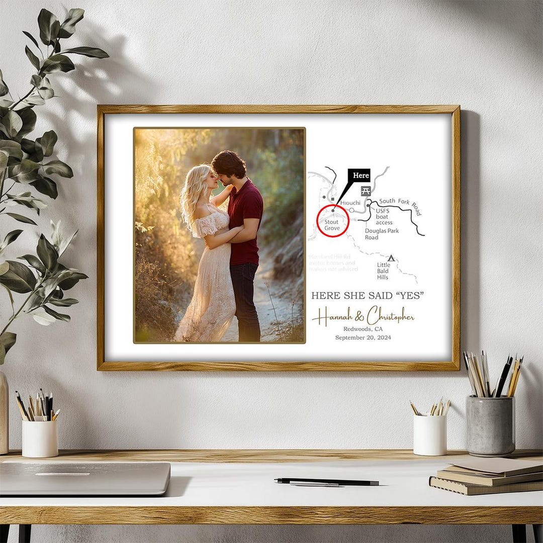 Engagement Photo Map Poem Personalized Print Gift Where He Proposed She ...