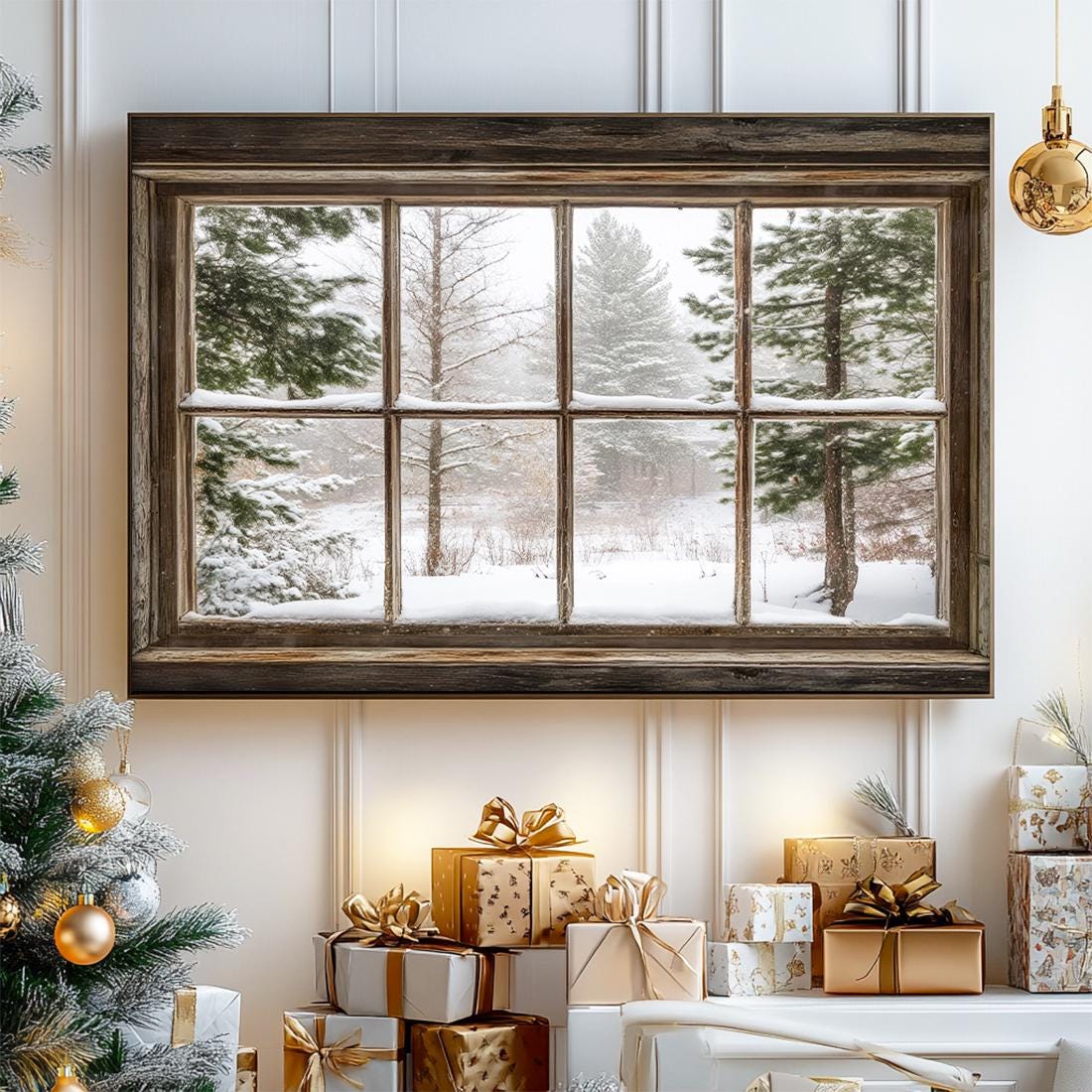 Snowy Window Christmas Samsung Frame TV Art: Cozy Cabin View (digital ...