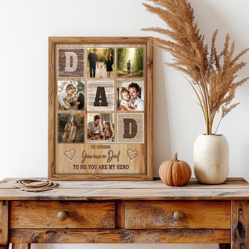 Personalized Dad Photo Collage: Rustic Wood Picture Frame Gift - Etsy