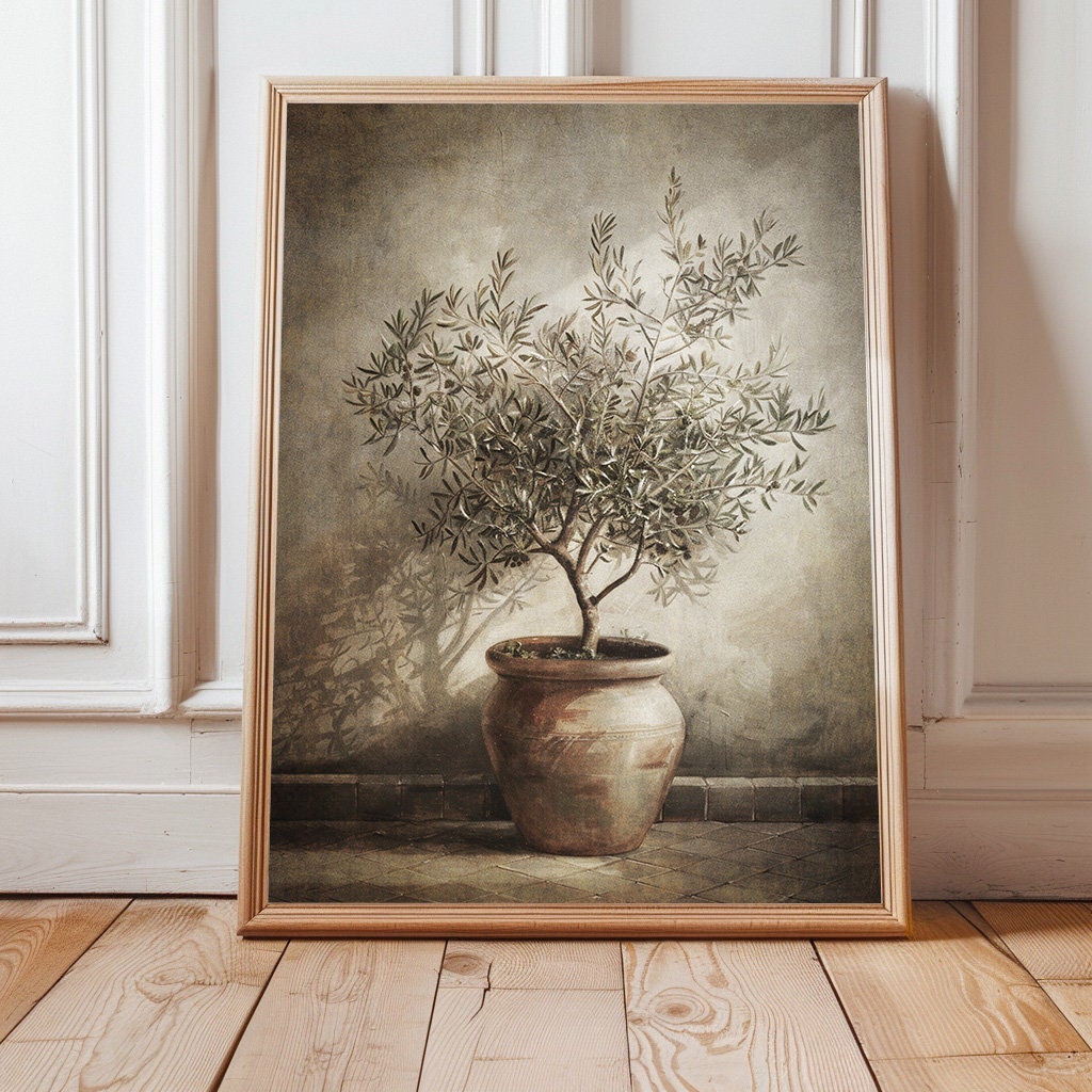 Olive Tree in Vessel Painting Printable Art Muted Toned Art Dark Moody ...