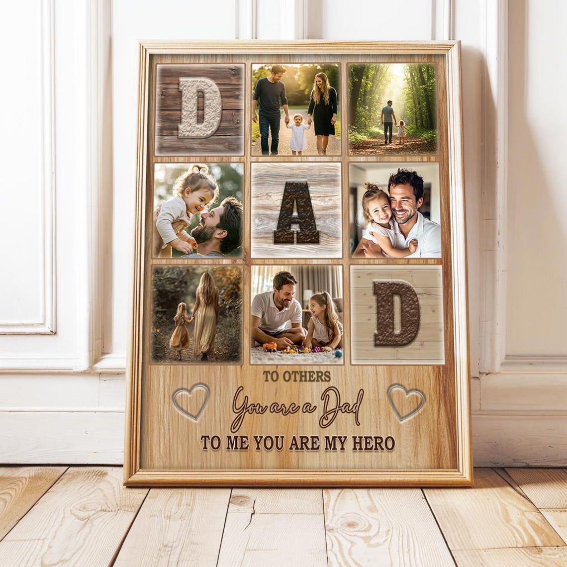 Personalized Dad Photo Collage: Rustic Wood Picture Frame Gift - Etsy