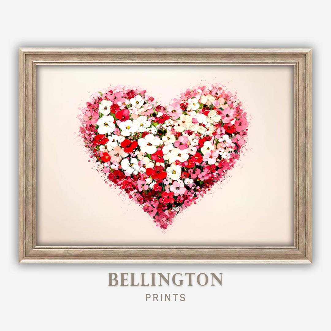 Valentines Day Print Red Pink Heart Wall Art Antique Vintage Valentines ...
