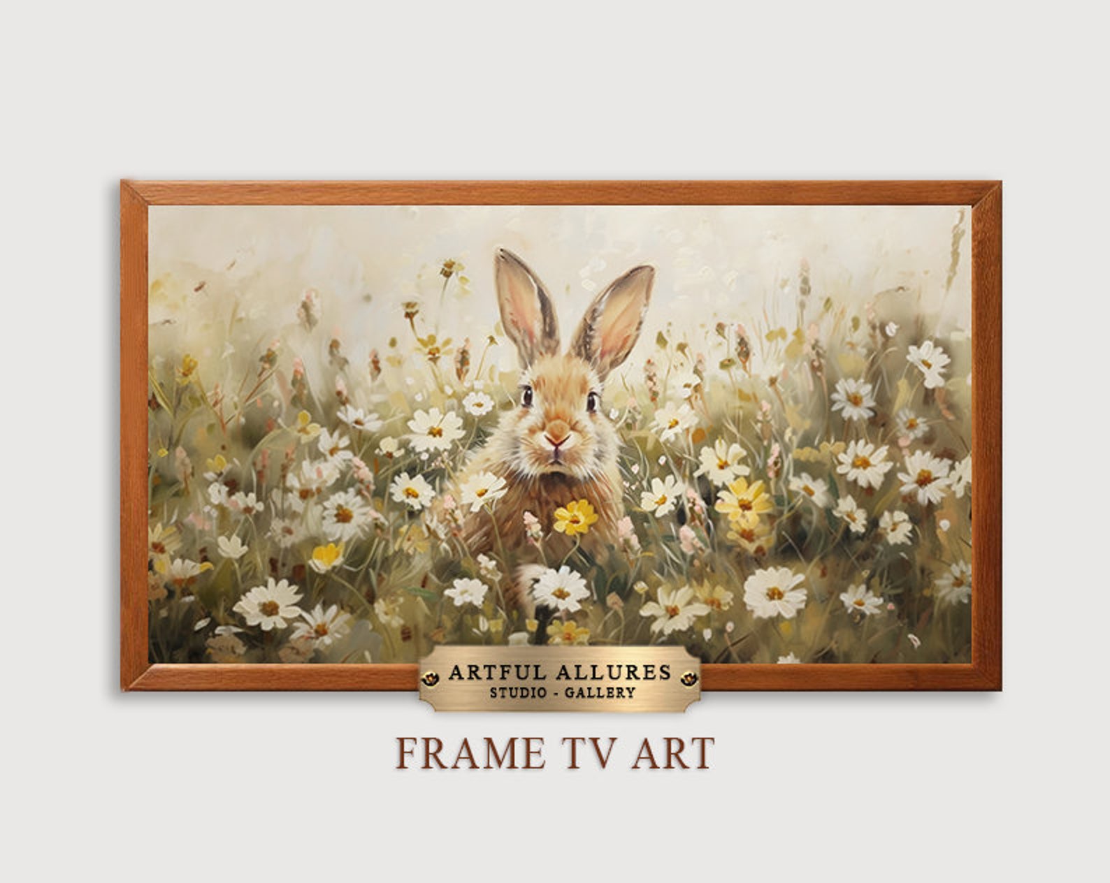 Spring Bunny Rabbit Painting Wildflower Field Art Easter Samsung Frame ...