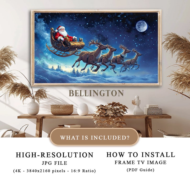 Santa Claus Sleigh and Reindeer Samsung Frame TV Art, Christmas Santa ...