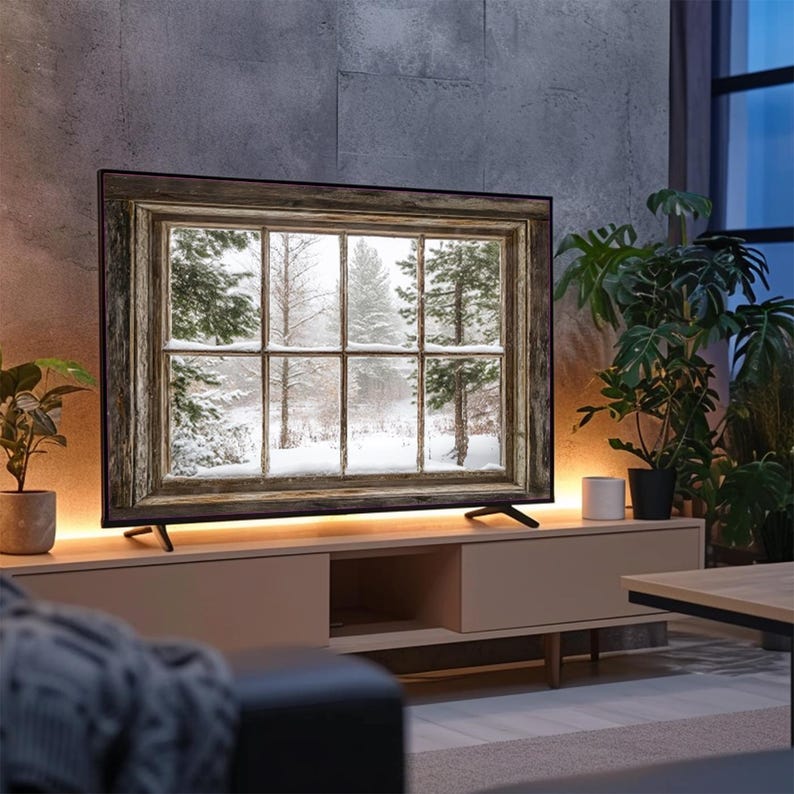 Snowy Window Christmas Samsung Frame TV Art: Cozy Cabin View (digital ...