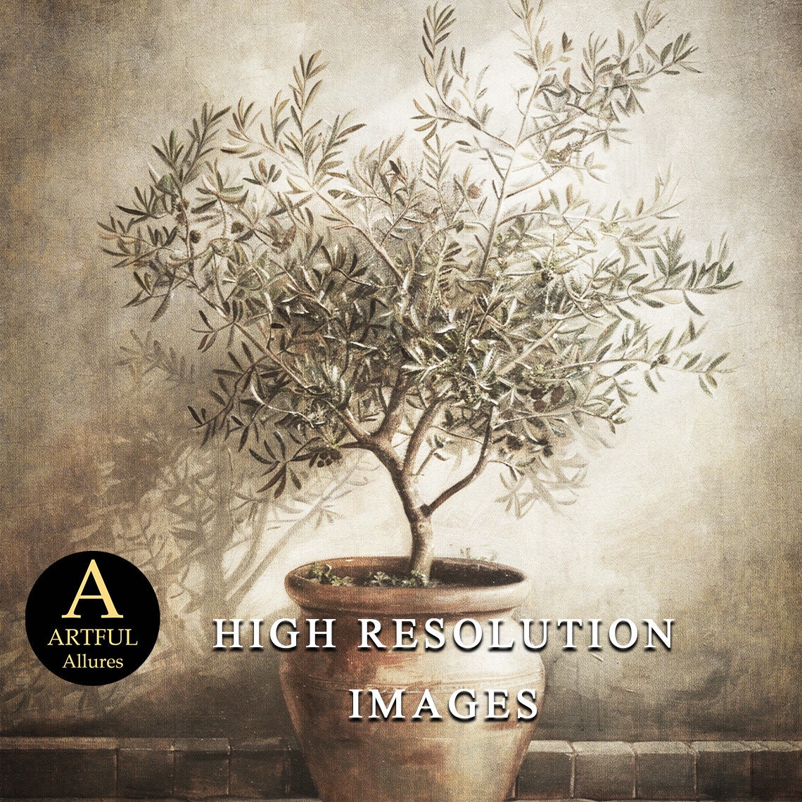 Olive Tree in Vessel Painting Printable Art Muted Toned Art Dark Moody ...