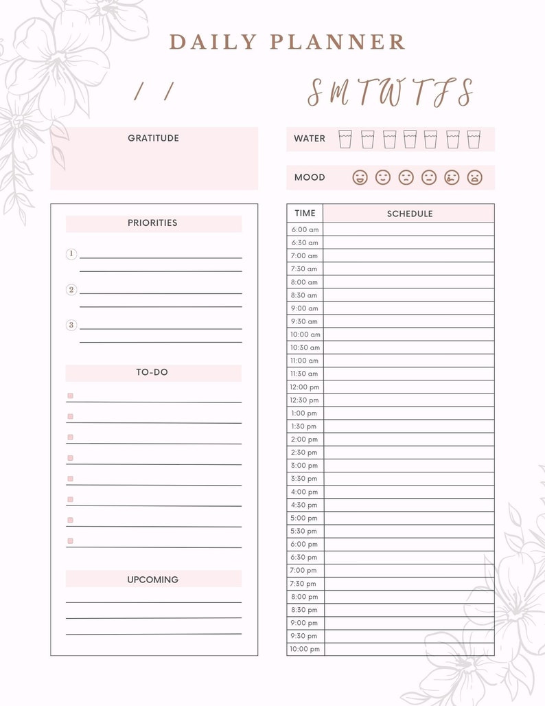 Feminie Floral Daily Planner - Etsy
