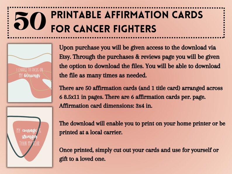 50 Affirmation Cards for Cancer Fighters, Printable Affirmation Cards ...