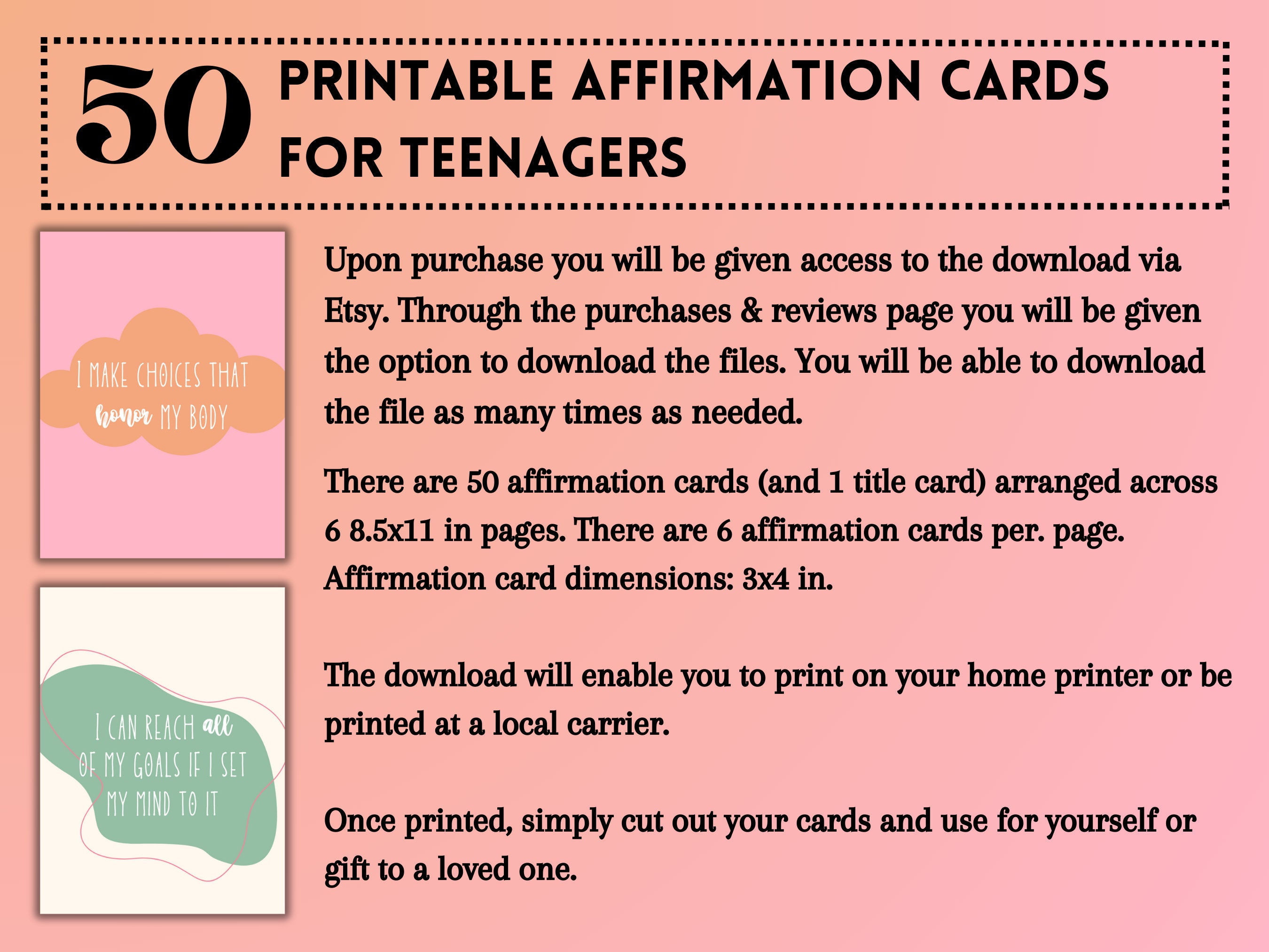 50 Affirmation Cards for Teenagers, Printable Affirmation Cards ...