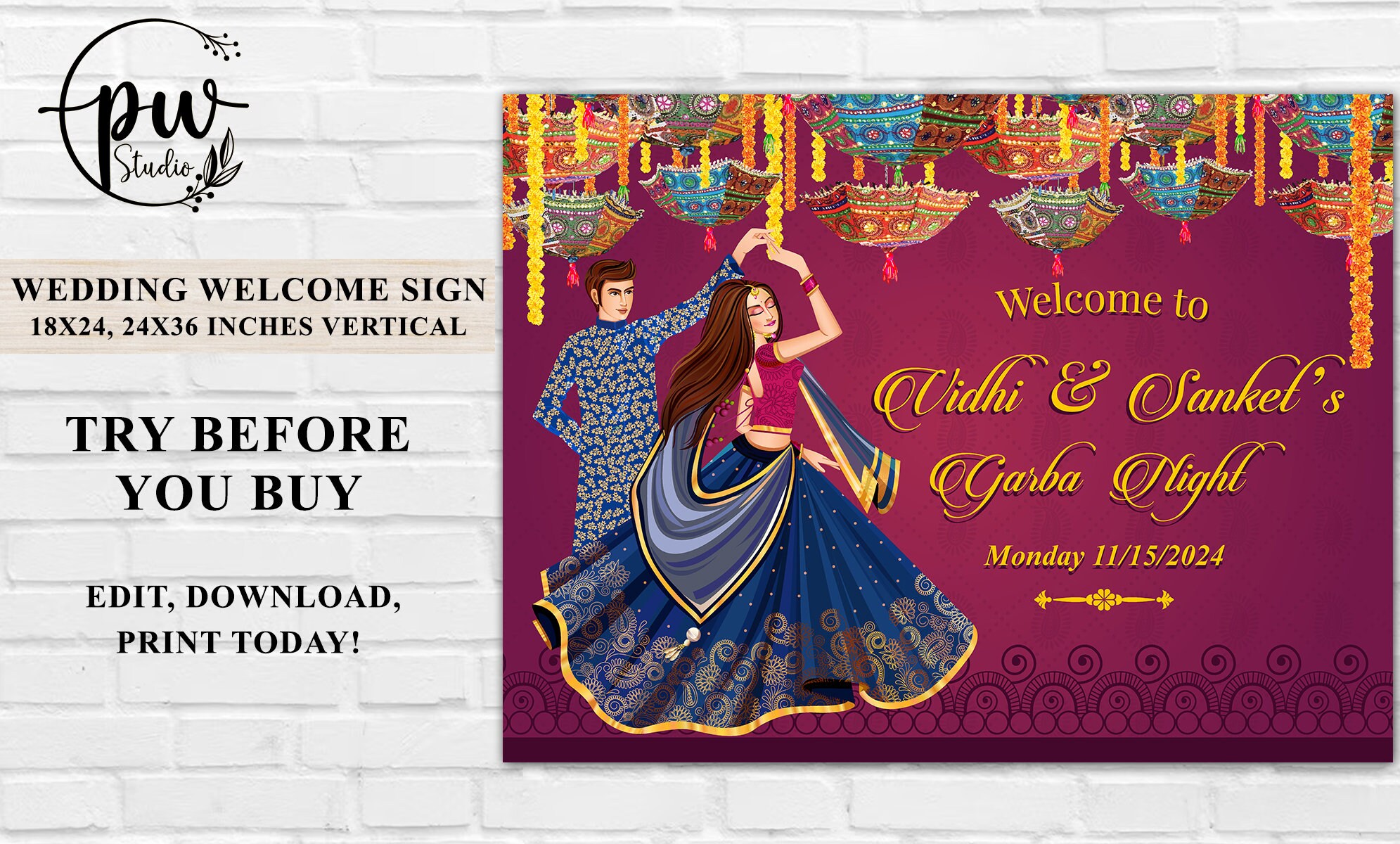 Welcome Garba Wedding Sign Navratri Welcome Signs as Dandiya Welcome ...