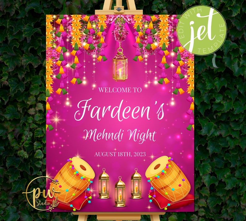 Mehendi Welcome Sign & Mehndi Decor, Mendhi Poster as Mehndi Decor ...