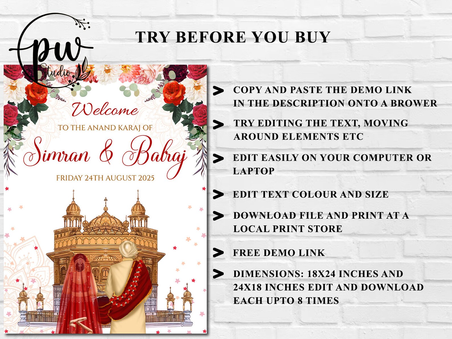 Welcome Anand Karaj Signs, Welcome Sikh Wedding Sign & Sikh Wedding ...