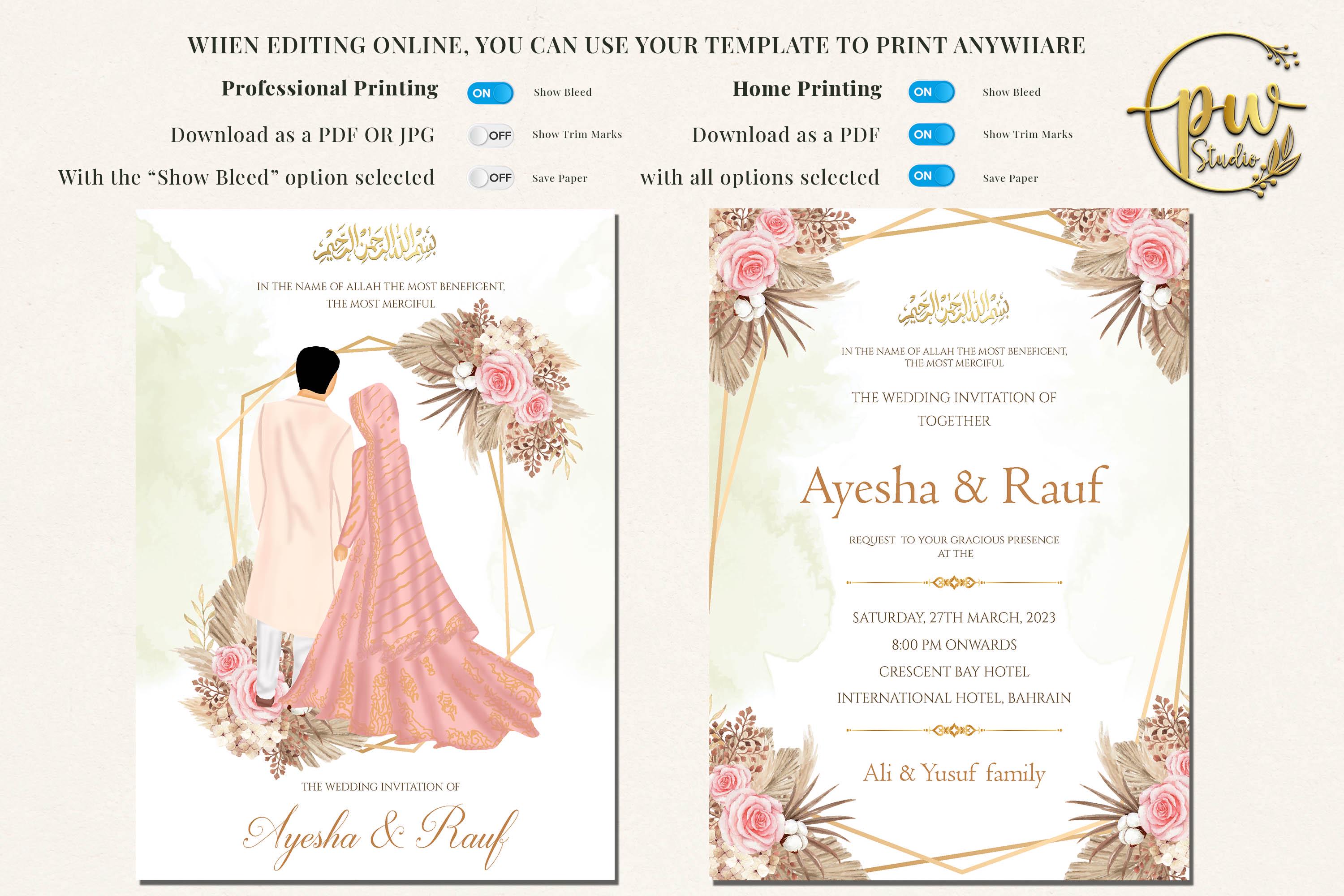 Digital Islamic Walima Card Muslim Invitations, Nikkah Invite Arabic ...