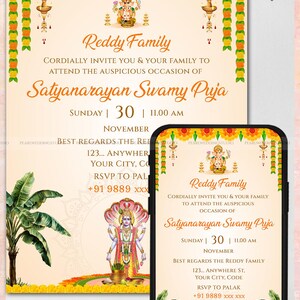 Sri Satyanarayana Pooja Invitation | Editable Satyanarayan Katha Invite ...