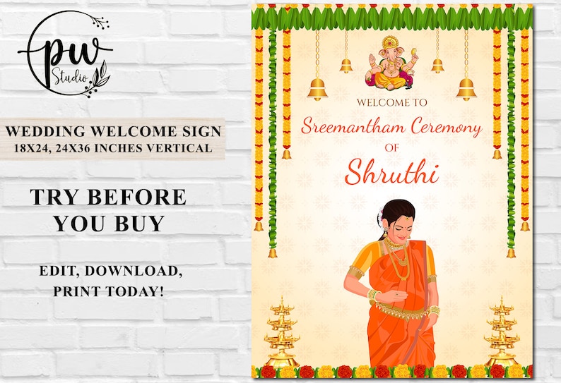 Seemantham Welcome Sign Sreemantham Welcome Sign, Indian Baby Shower ...