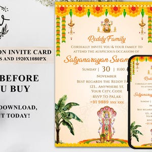 Sri Satyanarayana Pooja Invitation | Editable Satyanarayan Katha Invite ...