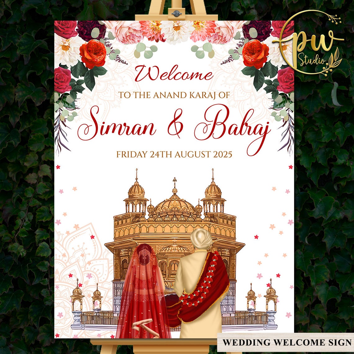 Welcome Anand Karaj Signs, Welcome Sikh Wedding Sign & Sikh Wedding ...
