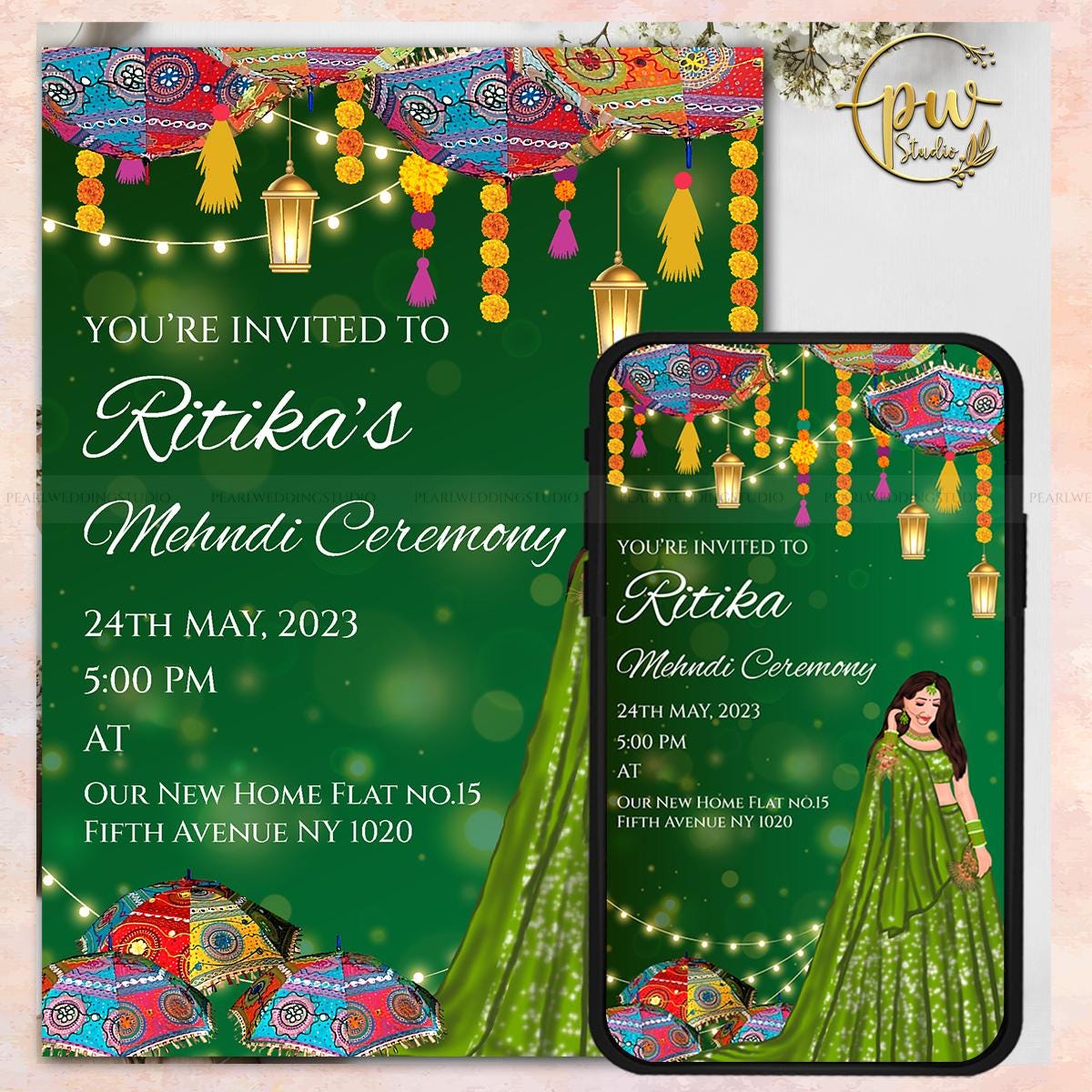 Digital Mehendi Invitation Mehndi Invite, Mehndi Invitations Digital ...