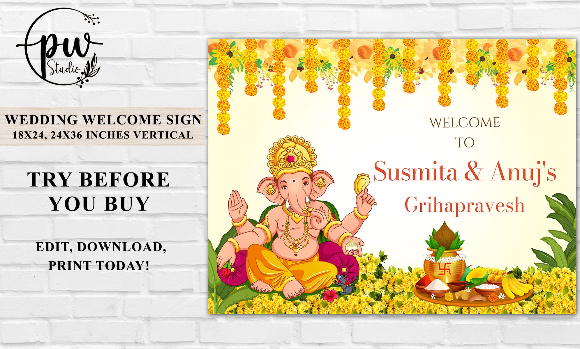 Ganesh Puja Signs & Ganesha Welcome Signs, Indian Housewarming Welcome ...