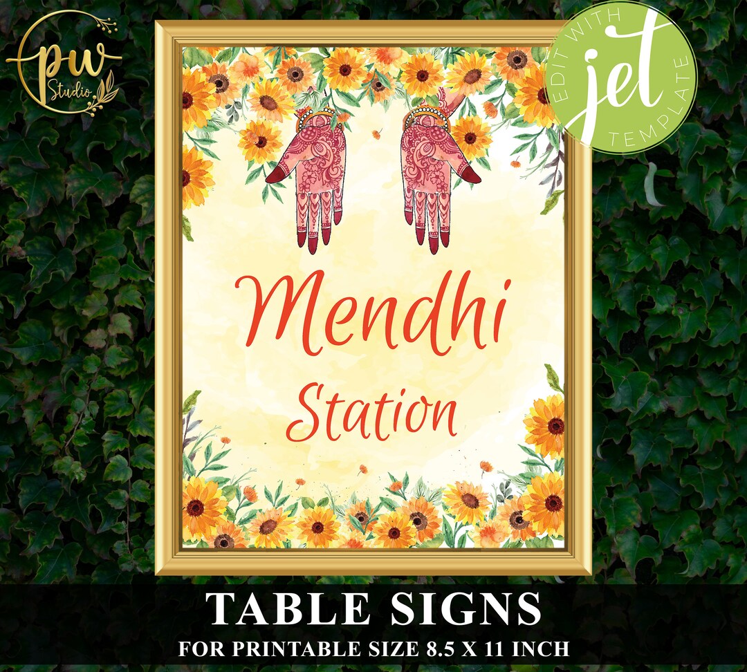 Mehndi Station Sign Dholki Decoration, Henna Station Sign & Mehndi ...