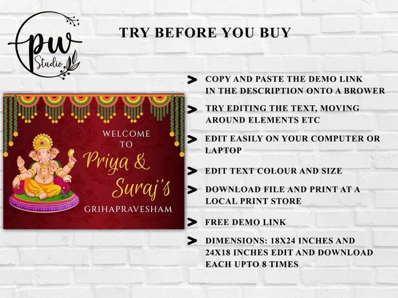 Ganesh Puja Sign Gruhapravesam Poster, Indian Pooja Welcome Sign ...