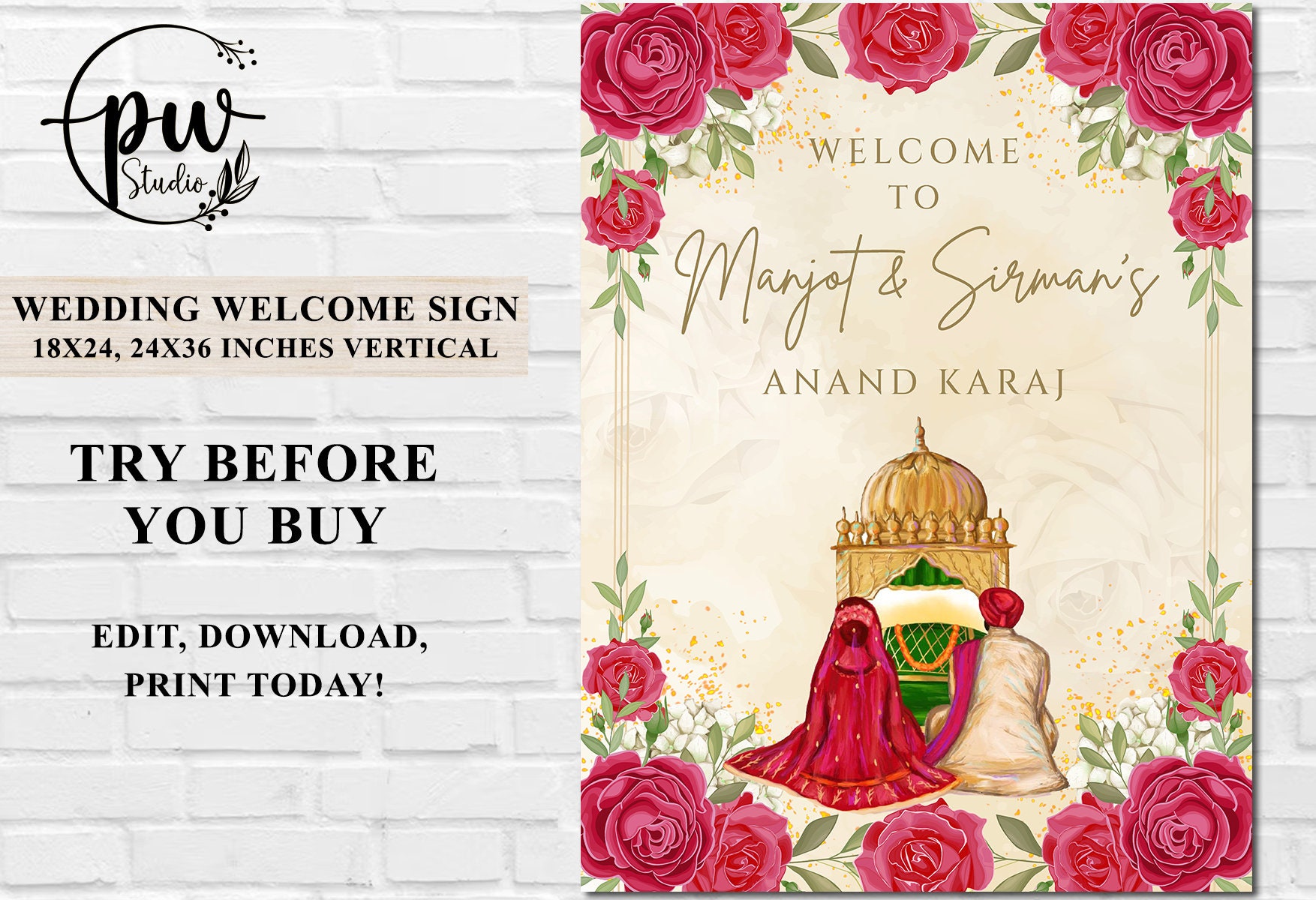Sikh Wedding Sign Anand Karaj Welcome Sign Anand Karaj Signs - Etsy