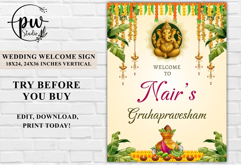 Gruhapravesham Signs Indian Housewarming Welcome Signs, Gruhapravesam ...