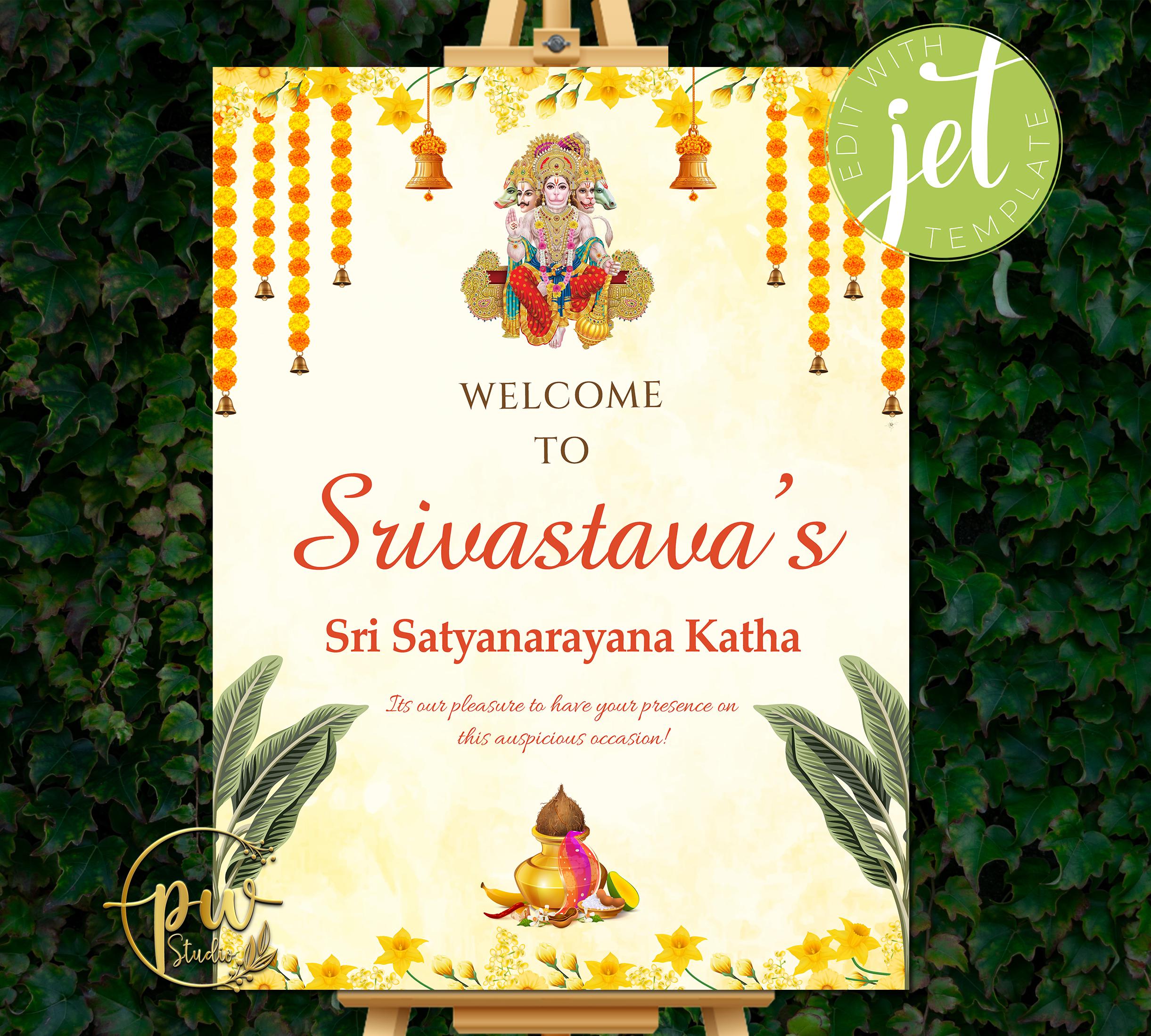 Sri Satyanarayana Pooja Welcome Sign | Editable Satyanarayan Bhagwan ...
