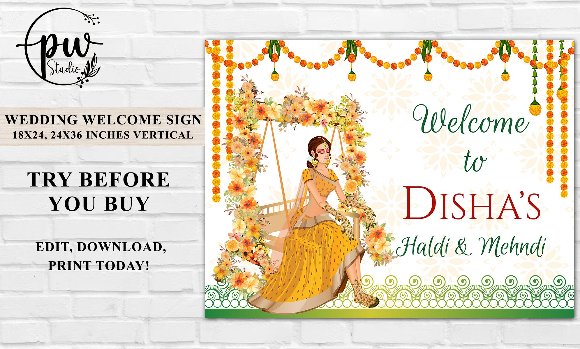 Haldi and Mehndi Welcome Sign in Posters for Mendhi and Haldi, Mehendi ...