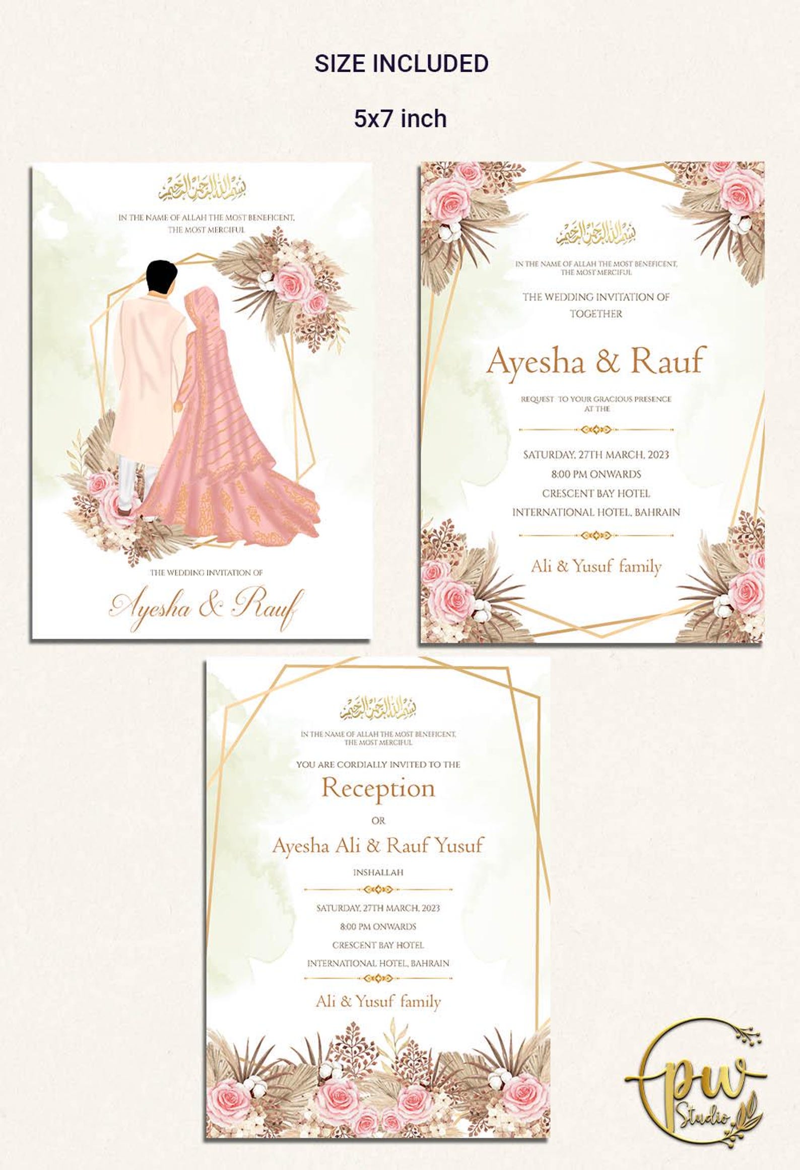 Digital Islamic Walima Card Muslim Invitations, Nikkah Invite Arabic ...