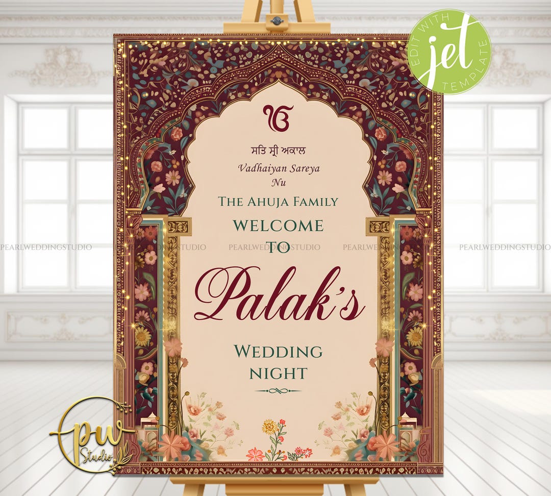 Punjabi Wedding Welcome Sign Template | Editable Sikh Shaadi Wala Ghar ...