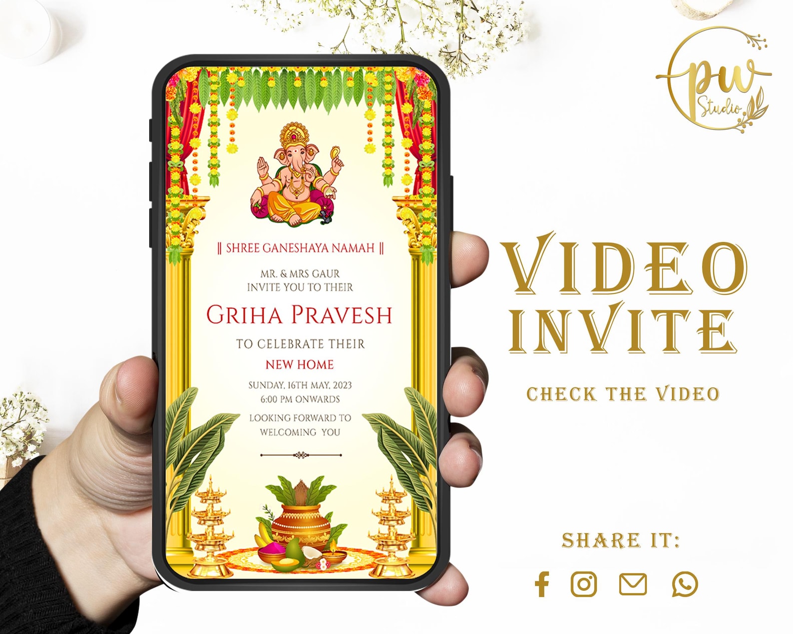 Gruhapravesham Invitation & Grihapravesh Invite, Indian Housewarming ...