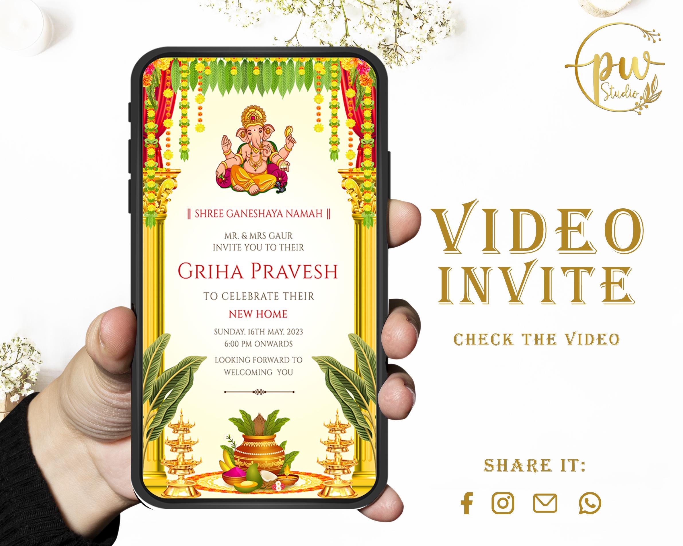 Gruhapravesham Invitation & Grihapravesh Invite, Indian Housewarming ...
