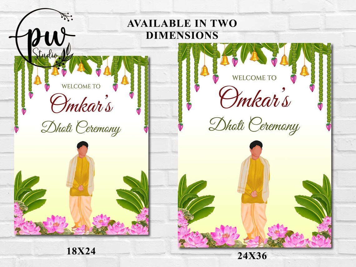 Dhoti Function Signs & Dhoti Ceremony Welcome Sign, South Indian Dhoti ...