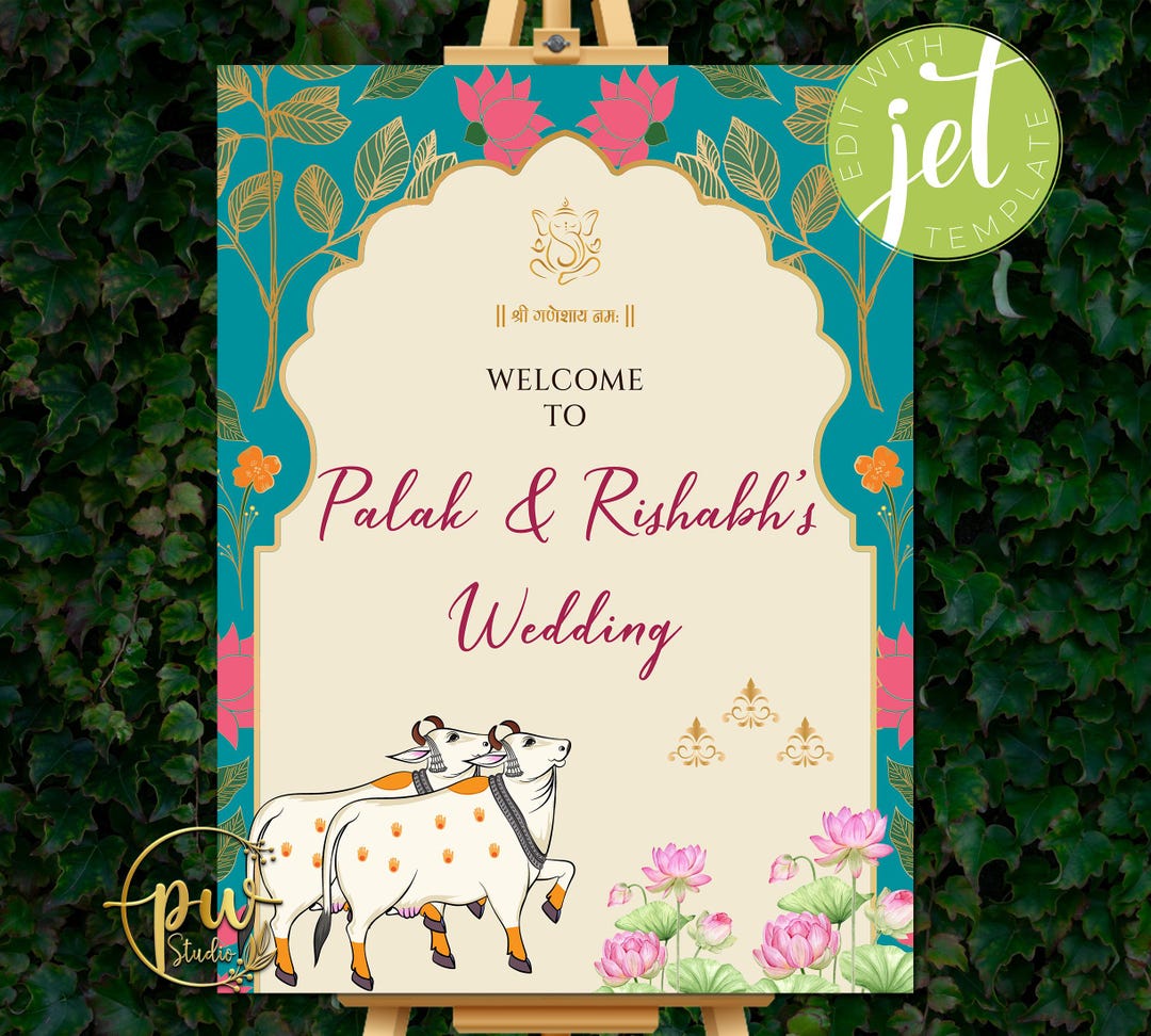 Hindu Wedding Signs as Indian Wedding Decor, Wedding Welcome Sign ...