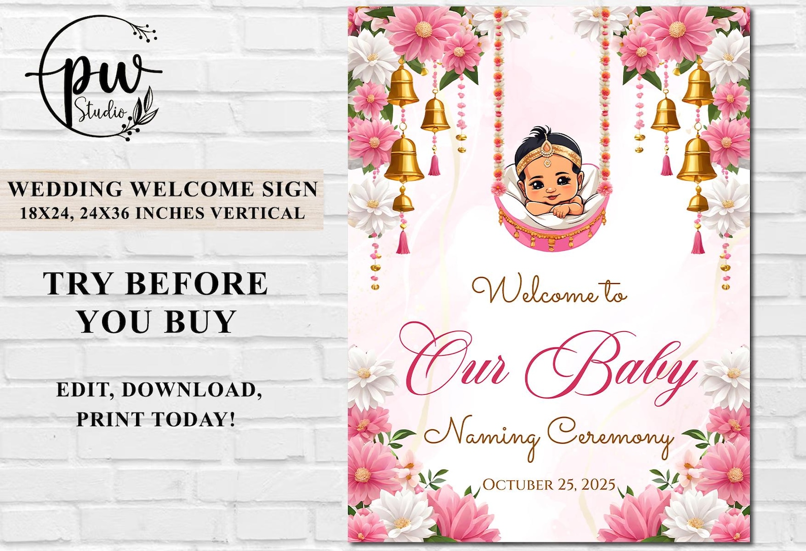 Namkaran Sanskar Sign & Indian Baby Welcome Sign, Noolukettu Barasala ...