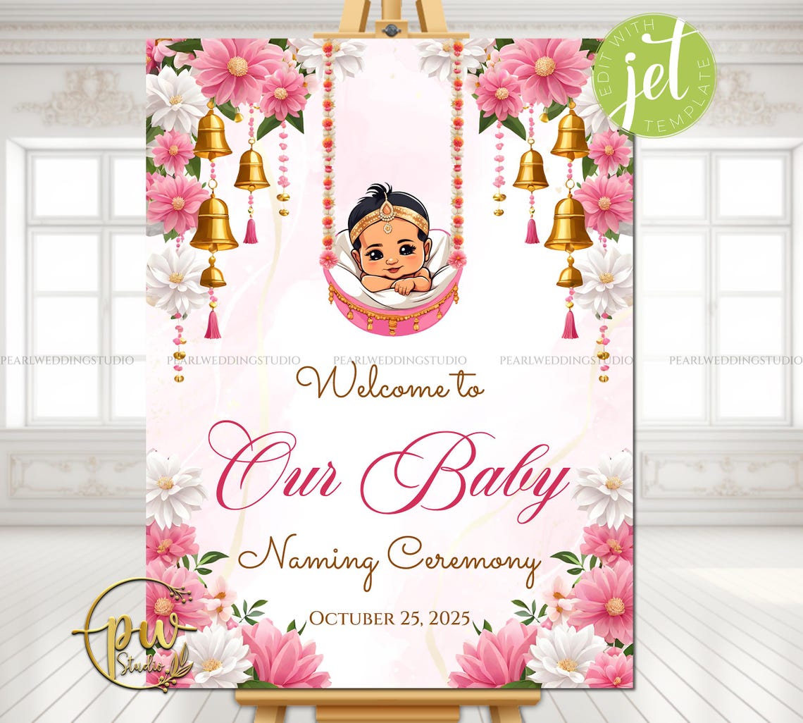 Namkaran Sanskar Sign & Indian Baby Welcome Sign, Noolukettu Barasala ...