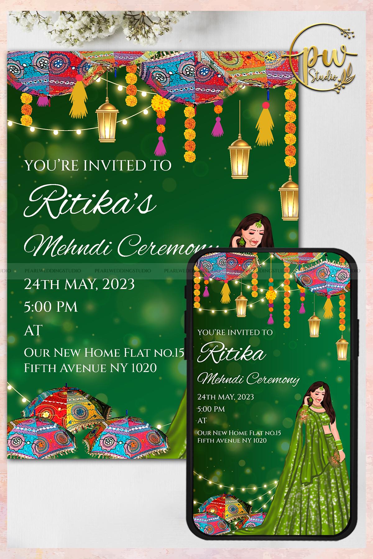 Digital Mehendi Invitation Mehndi Invite, Mehndi Invitations Digital ...