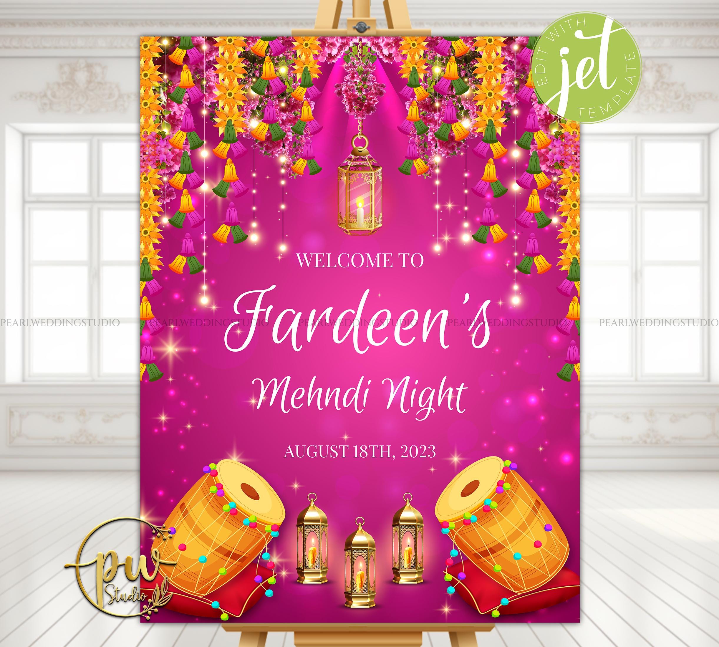 Mehendi Welcome Sign & Mehndi Decor, Mendhi Poster as Mehndi Decor ...