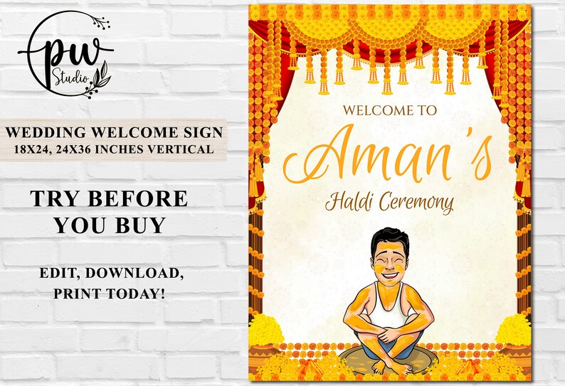 Boy Haldi Posters & Groom Haldi Signs, Welcome to Haldi Sign for Boy as ...