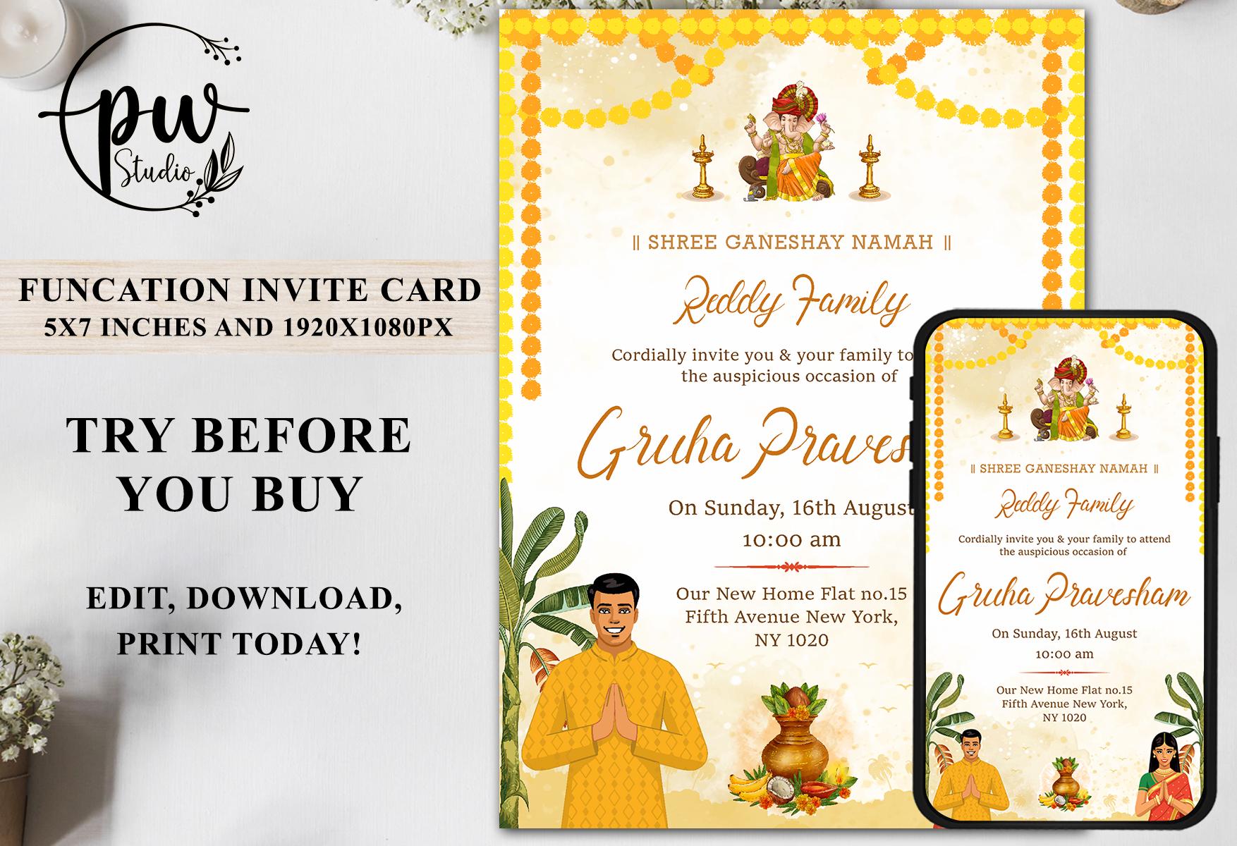 Vaastu Pooja Invitation Template | Electronic Digital Invitation Indian ...