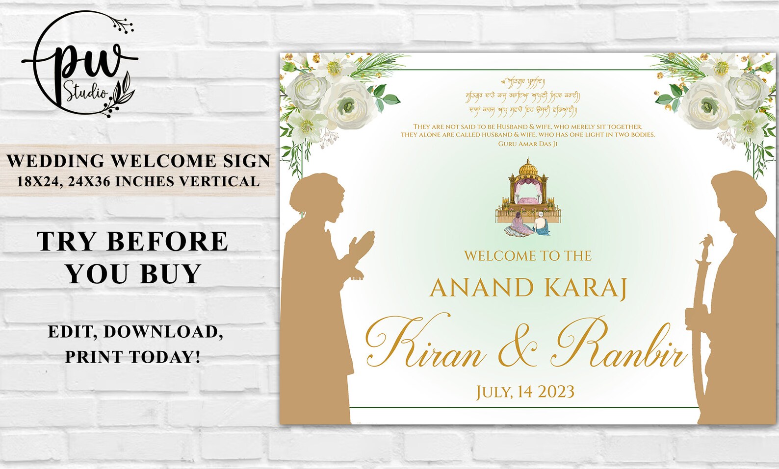 Anand Karaj Signs, Sikh Welcome Signs & Sikh Wedding Welcome Signs as ...