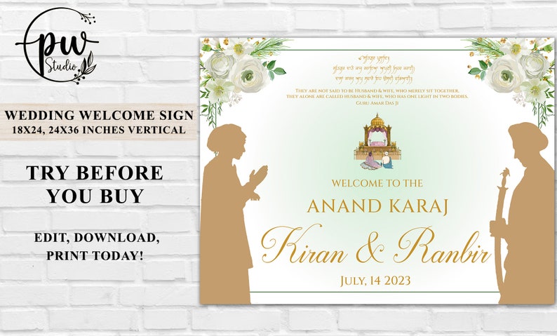 Anand Karaj Signs, Sikh Welcome Signs & Sikh Wedding Welcome Signs as ...