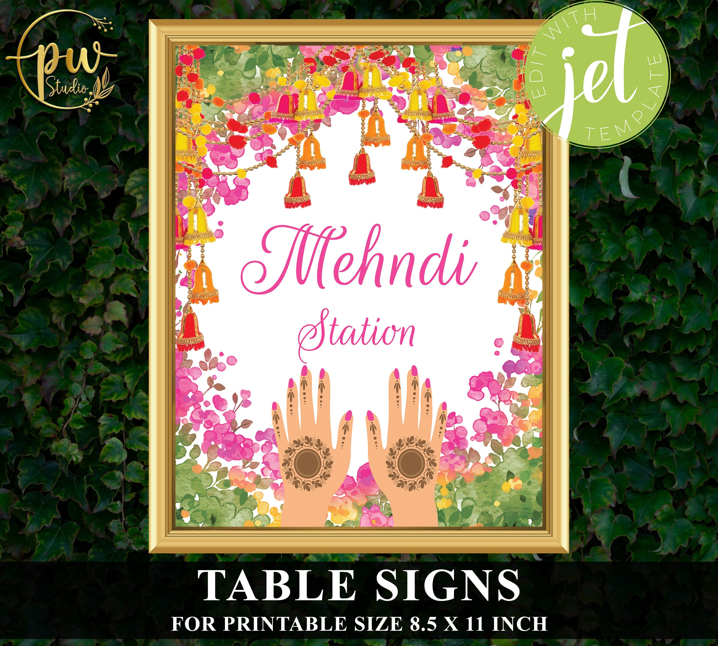Dholki Decoration Henna Station Sign, Mehndi Station Sign & Mehndi ...