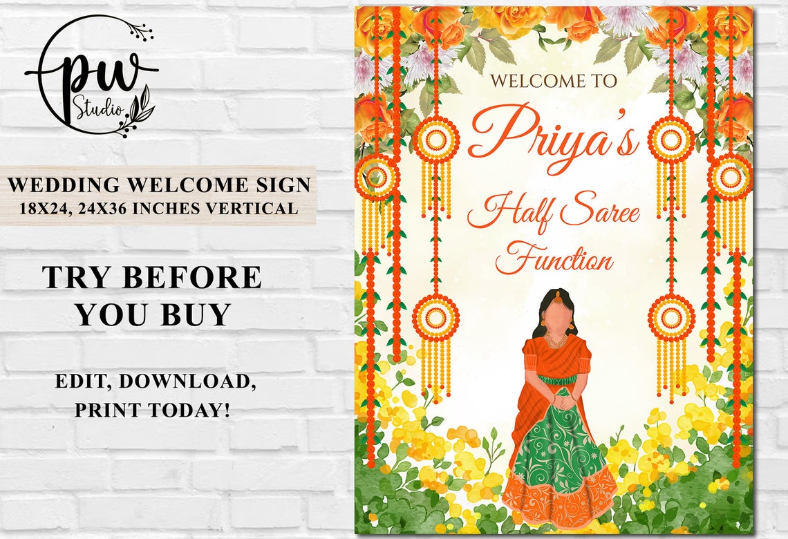 Half Saree Signs as Welcome Sign Half Saree, Half Saree Function Sign ...