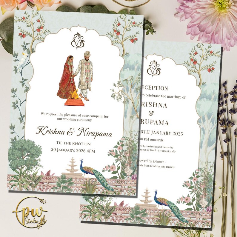 Traditional South Indian Wedding Invitation Suite, Illustrated Hindu ...