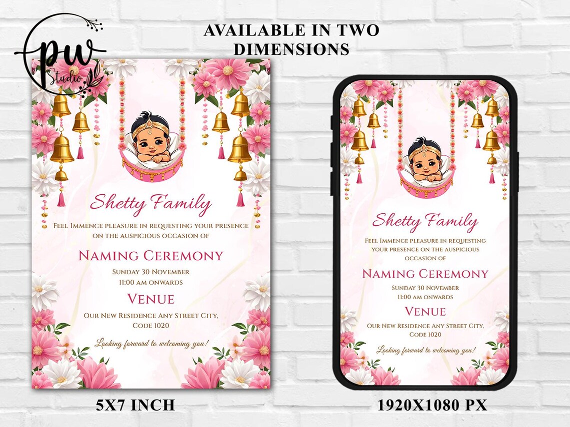 Indian Cradle Ceremony Invitation Template | Naming Ceremony Invite ...
