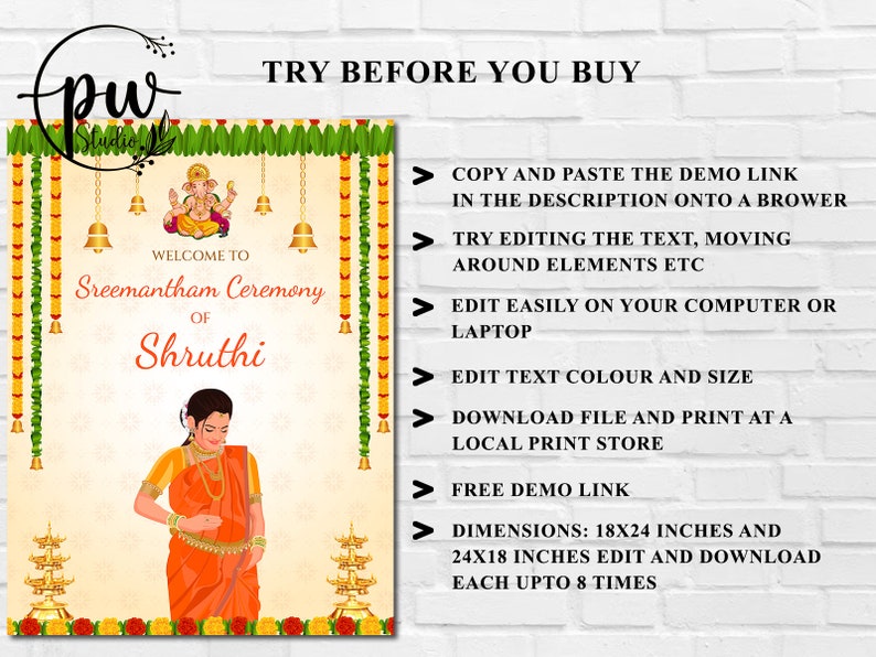 Seemantham Welcome Sign Sreemantham Welcome Sign, Indian Baby Shower ...