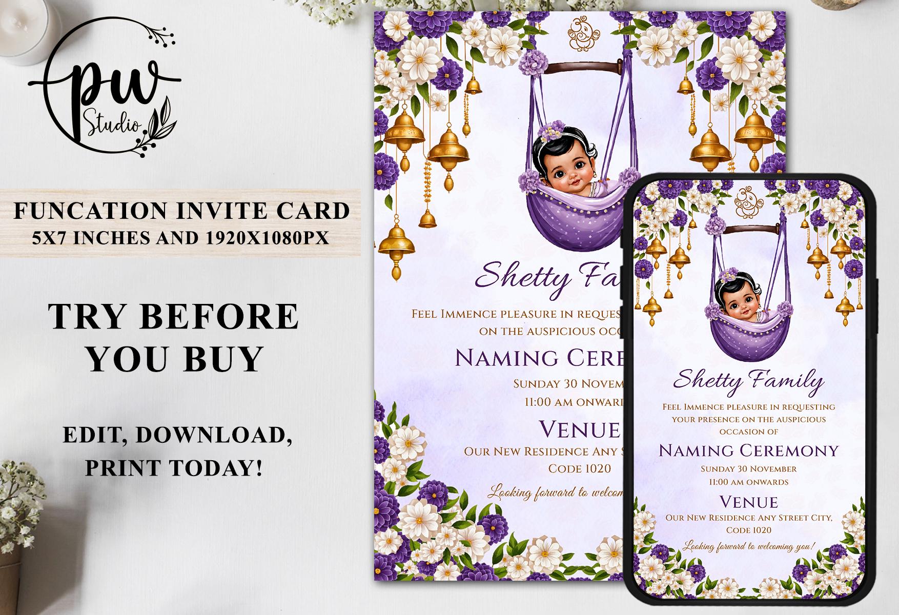 Editable Cradle Ceremony Invitation Card | Baby Cradle Photo Invitation ...
