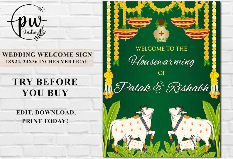 Indian Housewarming Welcome Sign, Telugu Gruhapravesham Poster (digital ...